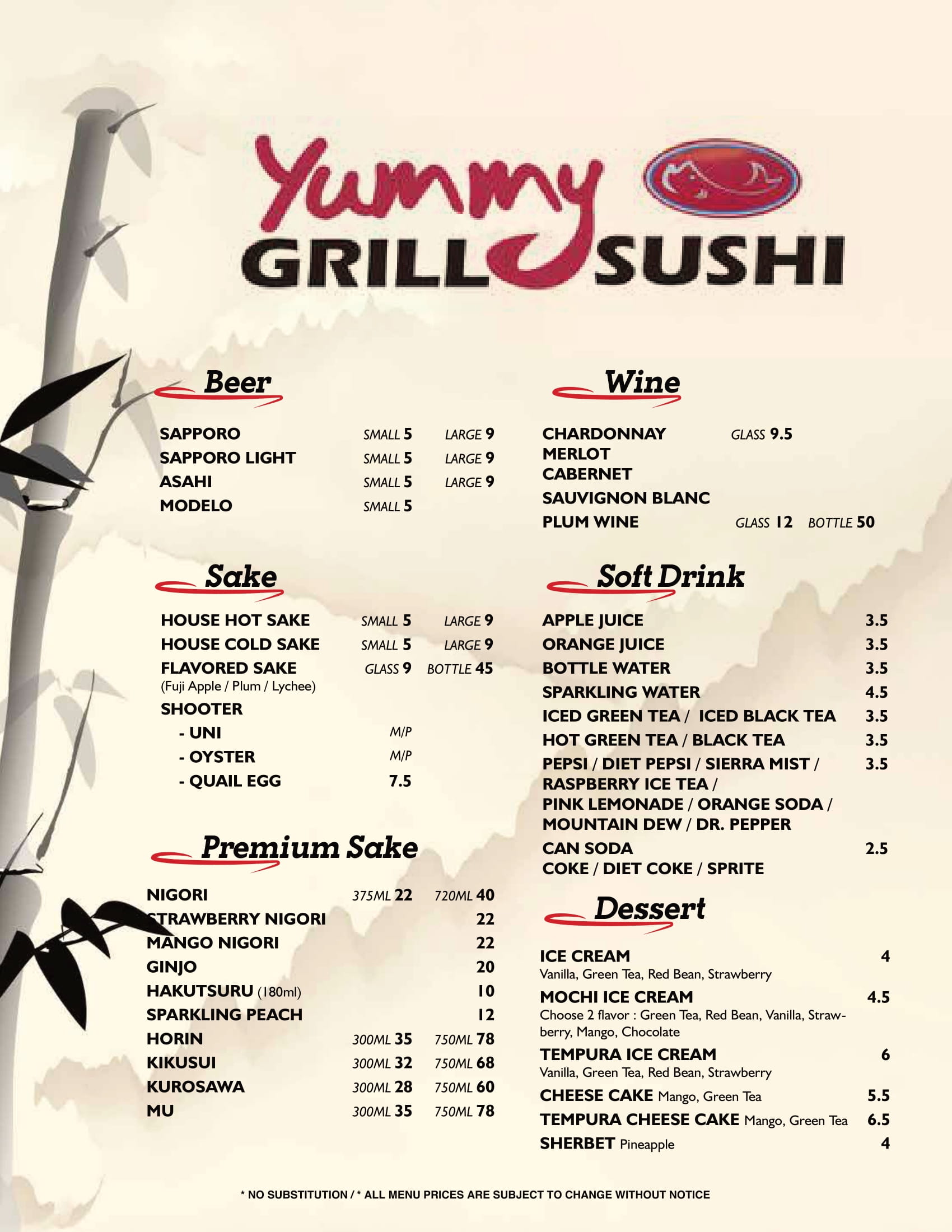 Menu - Yummy Grill & Sushi